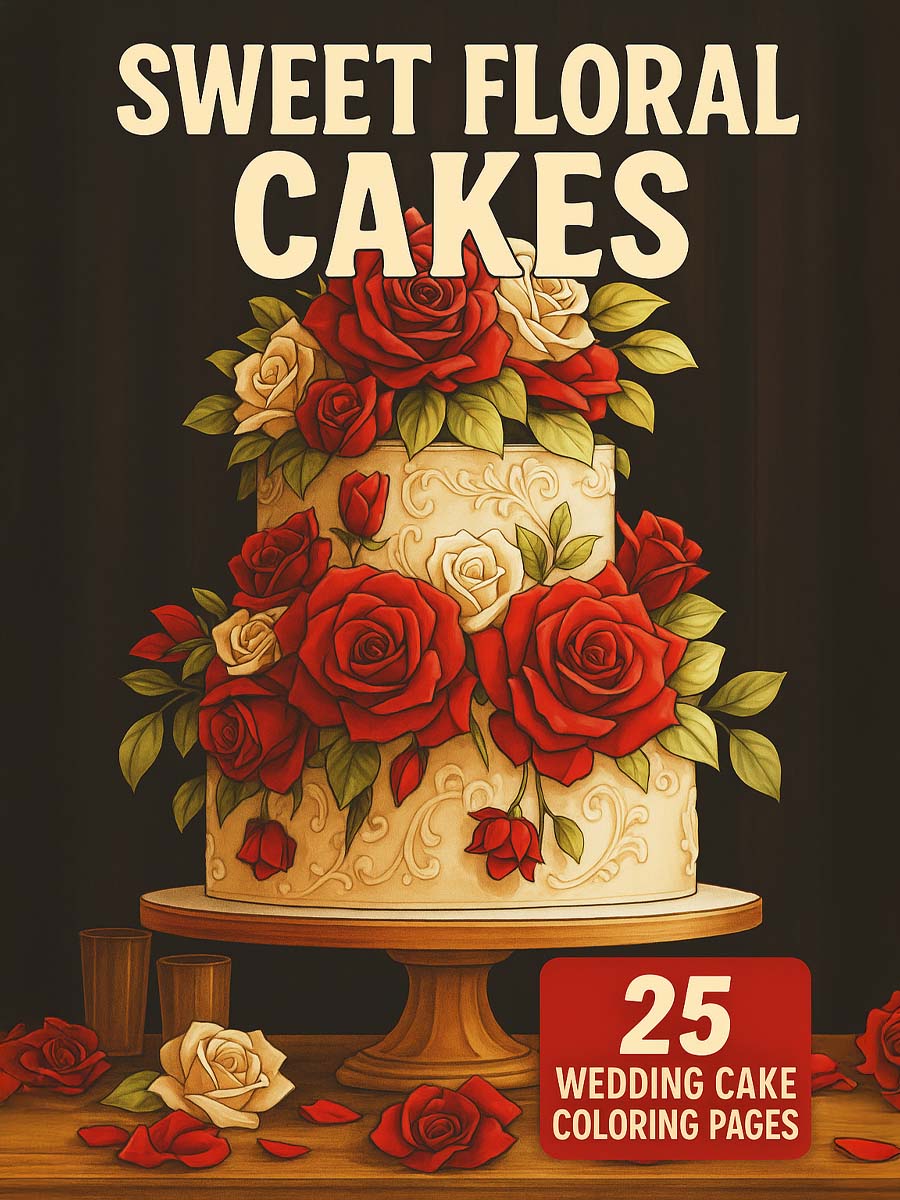 Sweet Floral Cakes – 25 Wedding Cake Coloring Pages | The Best Coloring ...